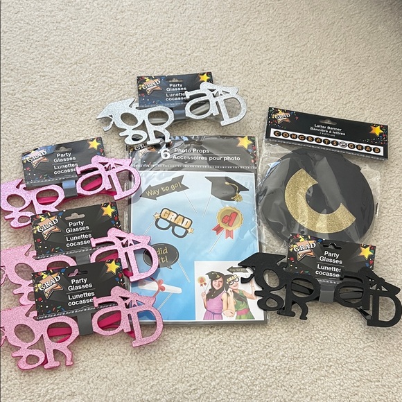 Party Supplies | Graduation Celebration Photo Props Set Pink Black Gold ...